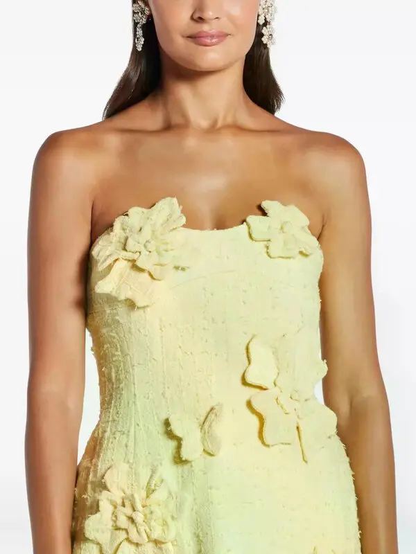 Leo Lin Rosario Floral-embellished Tweed Dress - Yellow