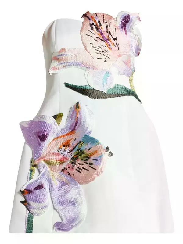 LEO LIN Rosario Floral-appliqué Strapless Dress - White