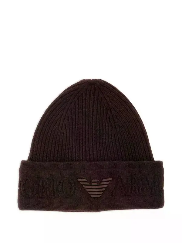 Emporio Armani Logo-embroidered Ribbed Beanie - Brown