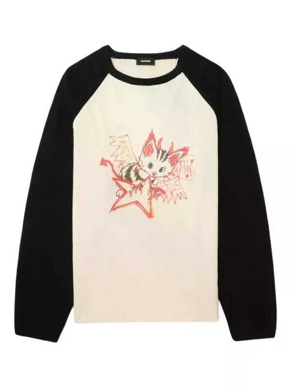 We11Done Cat-print Raglan-sleeve Sweater - Neutrals