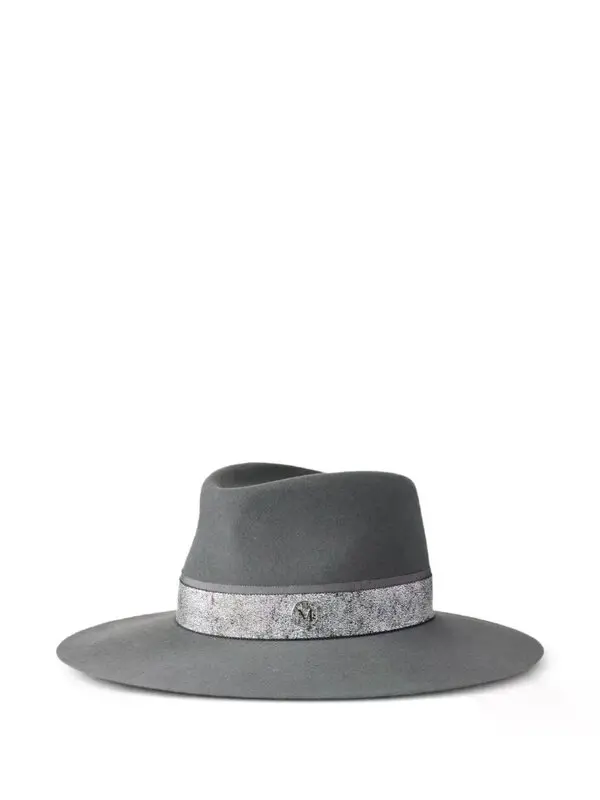 MAISON MICHEL Logo-plaque Wide-brim Hat - Grey