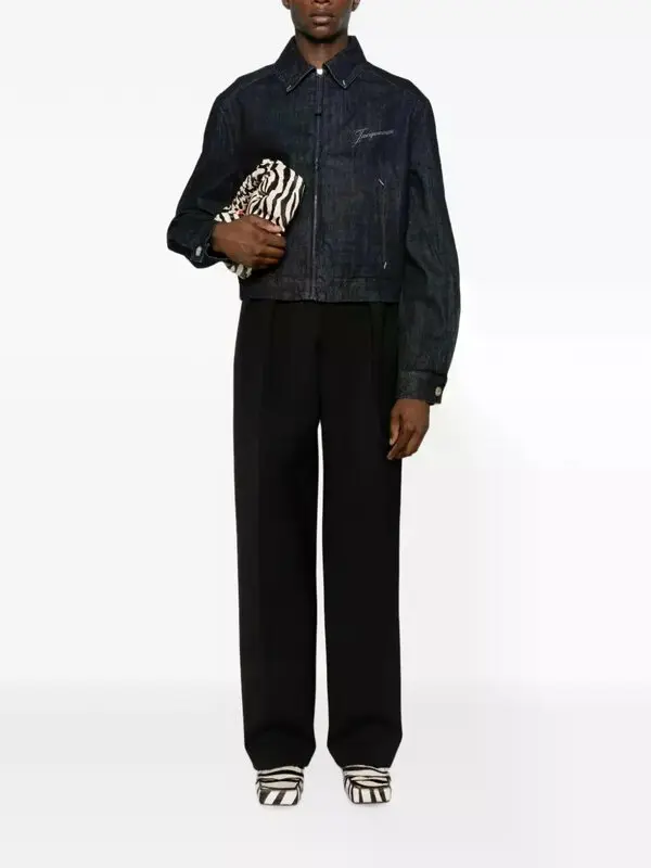 Jacquemus Cotton Laser Logo Print Zip Up Jacket - Blue