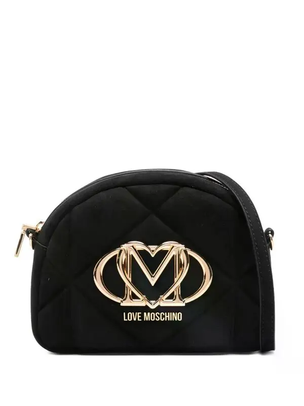 Moschino Quilted Cross Body Bag With Logo Plaque - Black