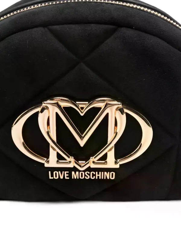 Moschino Quilted Cross Body Bag With Logo Plaque - Black