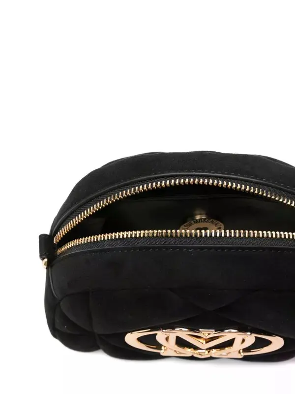 Moschino Quilted Cross Body Bag With Logo Plaque - Black