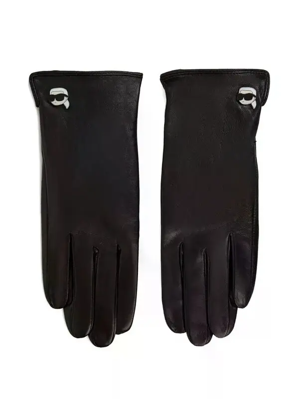 Karl Lagerfeld Ikon Pin Leather Gloves - Black