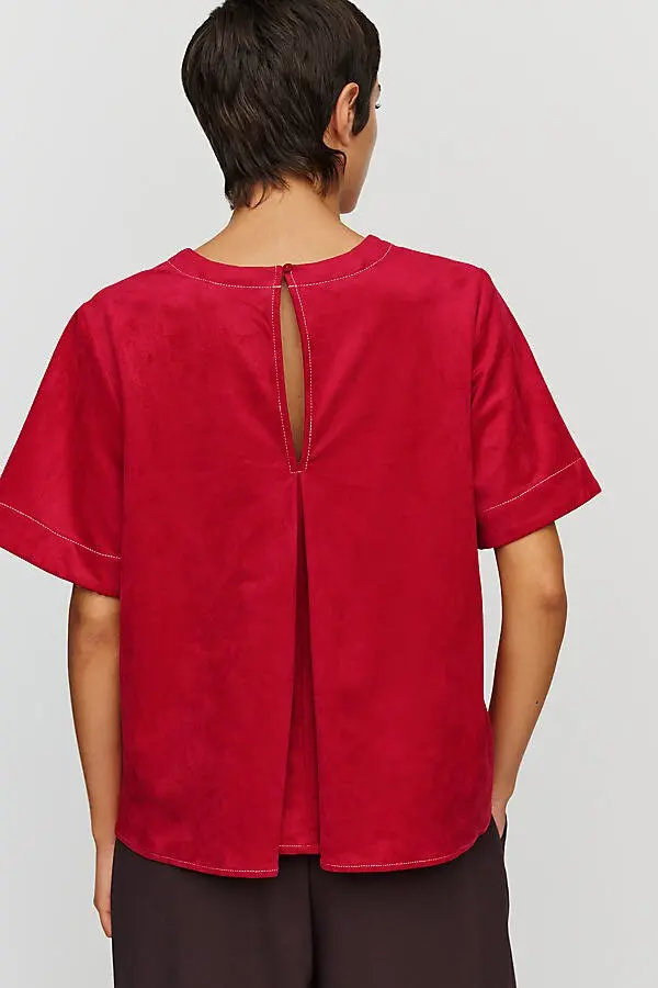 Maeve Emmy Faux-suede Swing Blouse - Raspberry