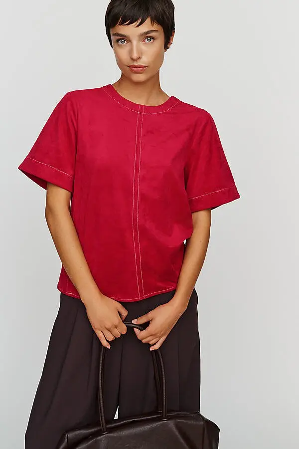 Maeve Emmy Faux-suede Swing Blouse - Raspberry