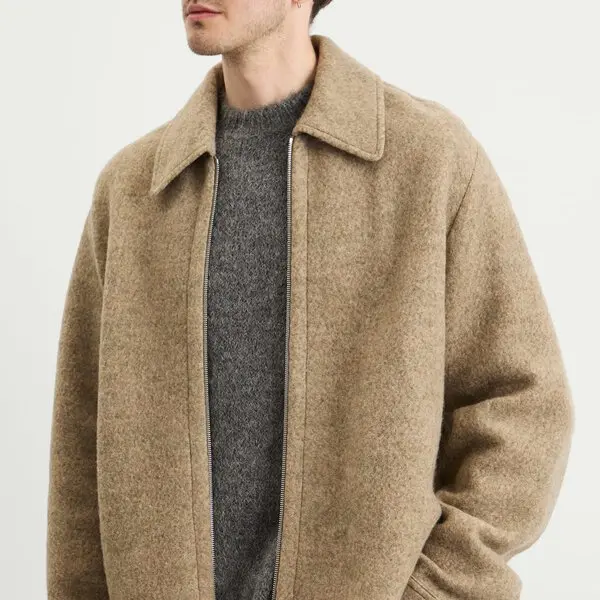 JIL SANDER Felted Wool Melange Zip Up - Fern