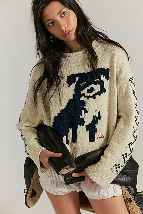 Free People Story Book Textured Graphic Pullover - Tea Combo