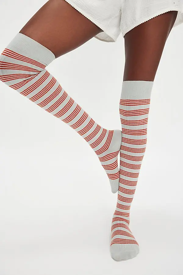Free People Striped Over-the-knee Socks - Light Blue Combo