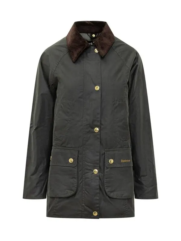 Barbour Waxed Jacket With Velvet Collar - Green