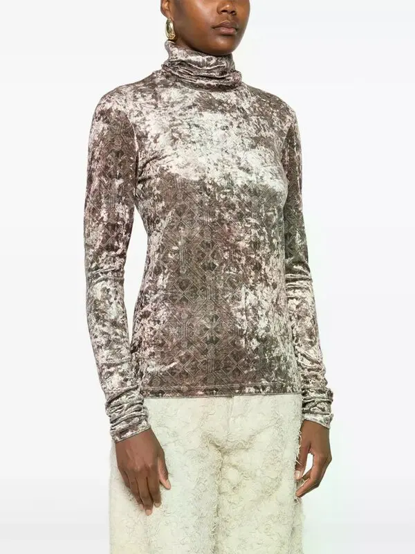PIERRE-LOUIS MASCIA Geometric-pattern Velvet Top - Neutrals