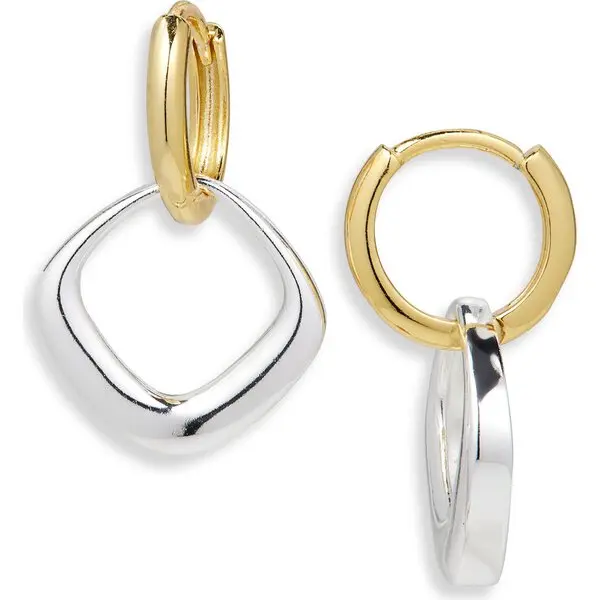 Argento Vivo Square Drop Hoop Earrings - Gold/silver