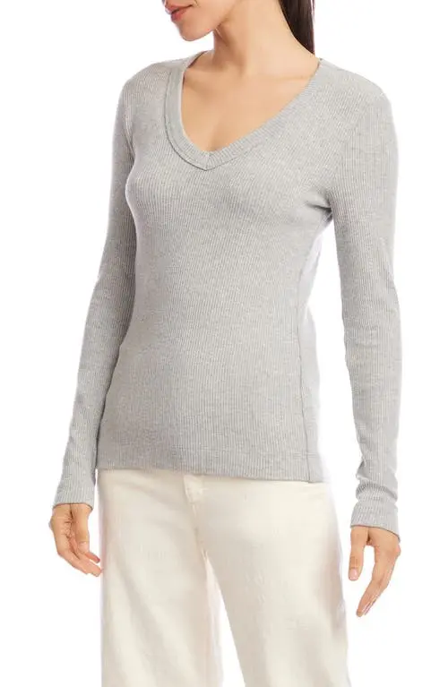 Karen Kane V-neck Ribbed Long Sleeve Top