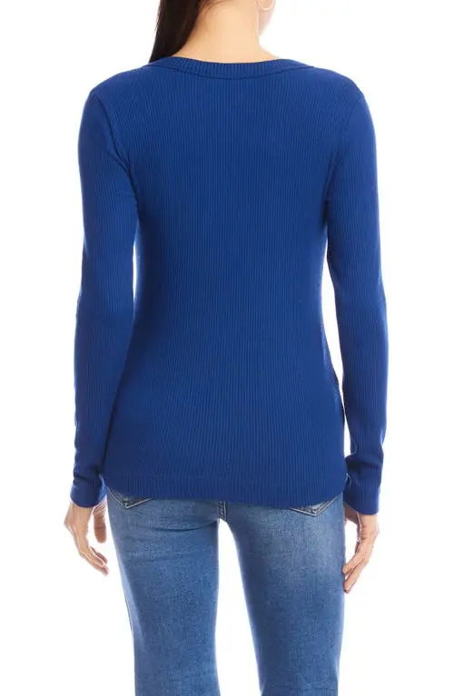 Karen Kane Rib V-neck Top - Indigo