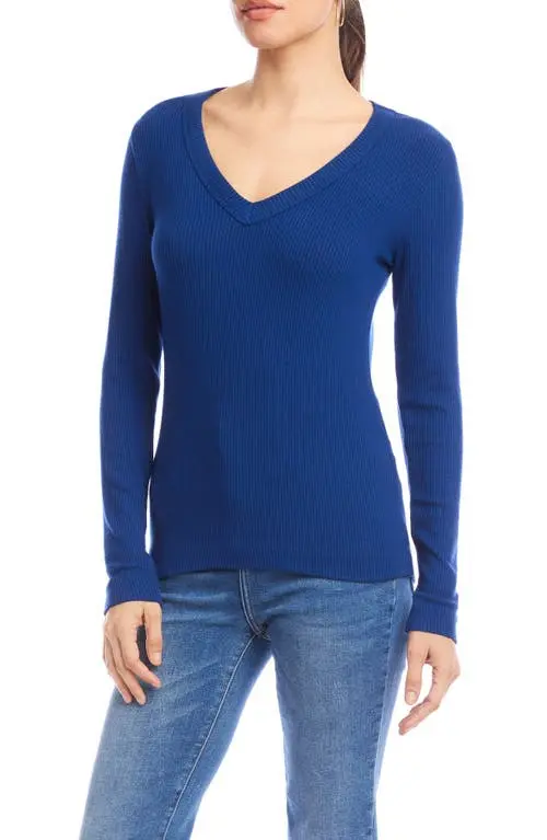 Karen Kane Rib V-neck Top - Indigo