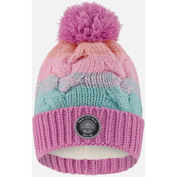DEUX PAR DEUX Lined Knit Beanie With Pom-pom - Pink, Orange And Turquoise