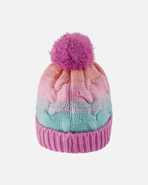 DEUX PAR DEUX Lined Knit Beanie With Pom-pom - Pink, Orange And Turquoise