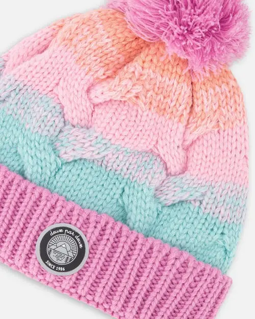 DEUX PAR DEUX Lined Knit Beanie With Pom-pom - Pink, Orange And Turquoise
