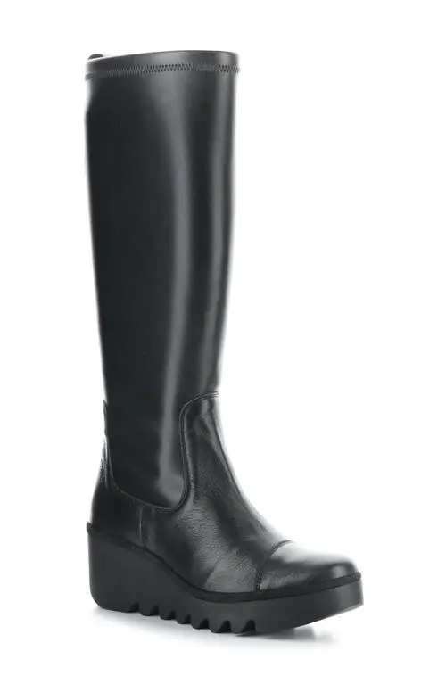 Fly London Budi Knee High Wedge Boot - Black