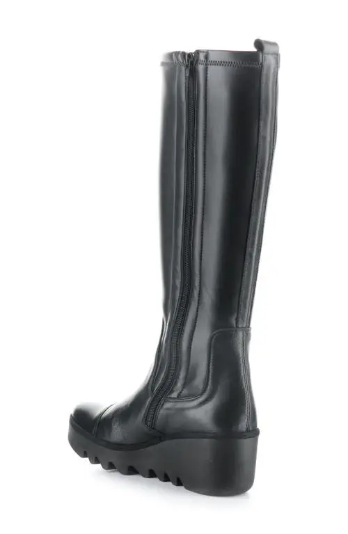 Fly London Budi Knee High Wedge Boot - Black