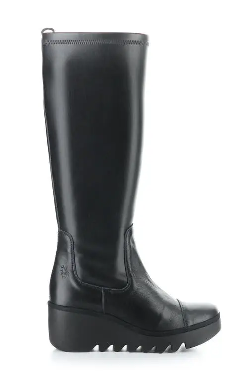 Fly London Budi Knee High Wedge Boot - Black