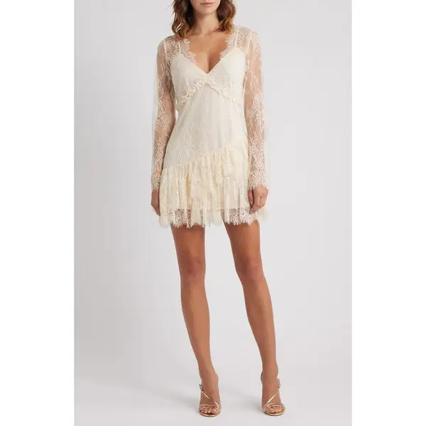 LoveShackFancy Seelie Eyelash Lace Long Sleeve Minidress - Ivory