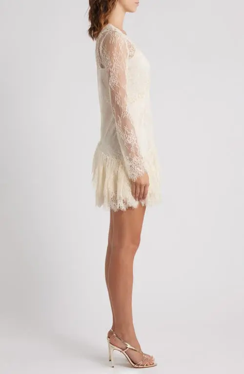 LoveShackFancy Seelie Eyelash Lace Long Sleeve Minidress - Ivory