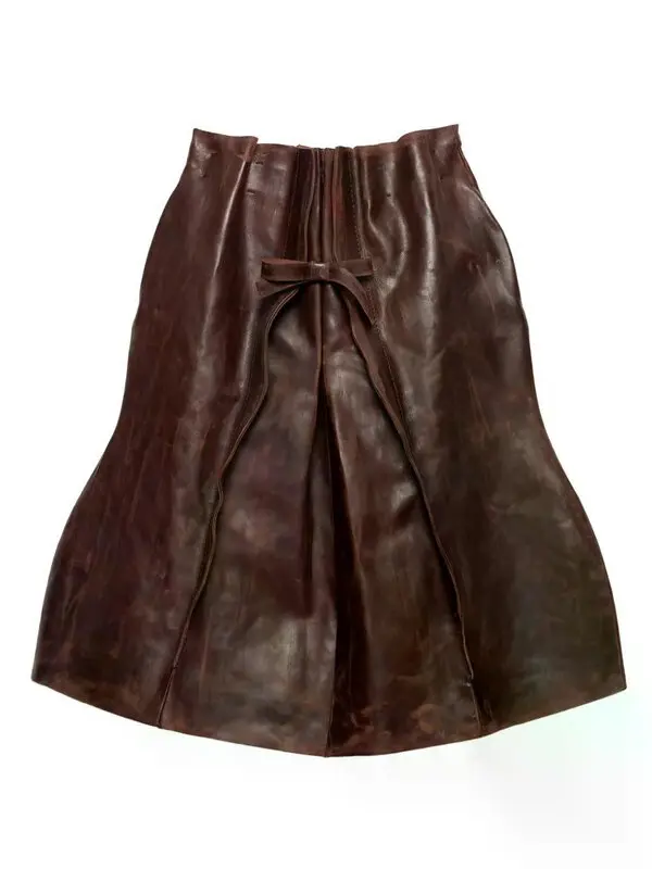 Prada Leather Midi Flared Skirt