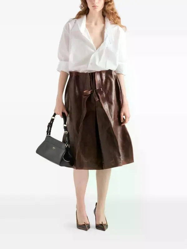 Prada Leather Midi Flared Skirt