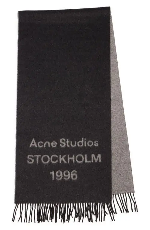 Acne Studios 1996 Logo Jacquard Double Face Wool Fringe Scarf - Black/white