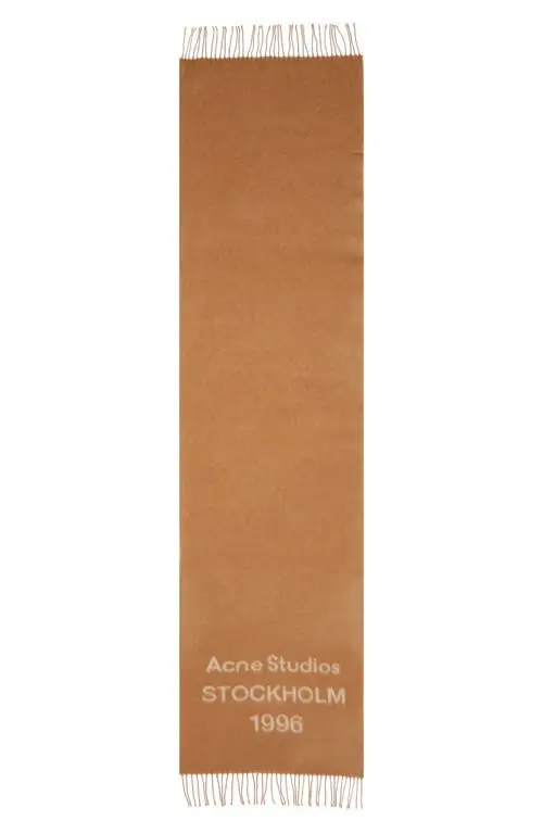 Acne Studios 1996 Logo Jacquard Double Face Wool Fringe Scarf - Camel/ecru