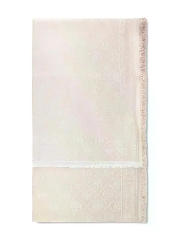 Tory Burch Logo-pattern Fringed-edges Scarf - Pink