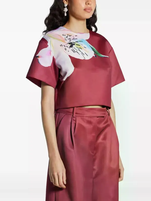 LEO LIN Floral-print Short-sleeve Blouse - Red