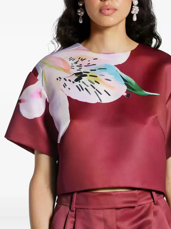 LEO LIN Floral-print Short-sleeve Blouse - Red