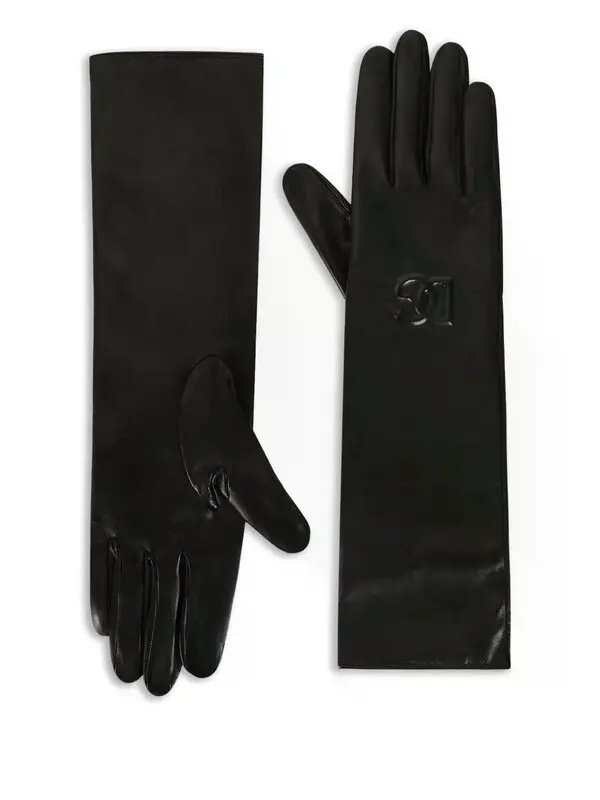 Dolce & Gabbana Embossed-logo Leather Gloves - Black