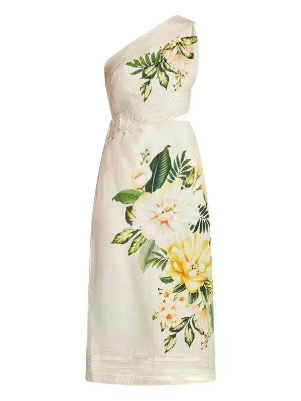 knee length dresses for ladies Blue Lily Bloom Euroflax™ Premium Linen Midi Dress – FARM Rio main image 1
