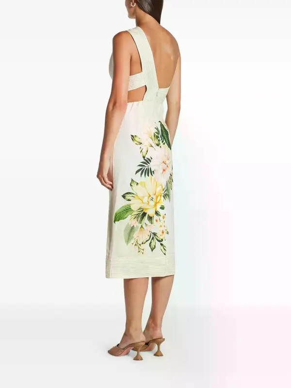 Buy Farm Rio Floral-print One-shoulder Midi Dress - Neutrals At 29% Off |  Editorialist