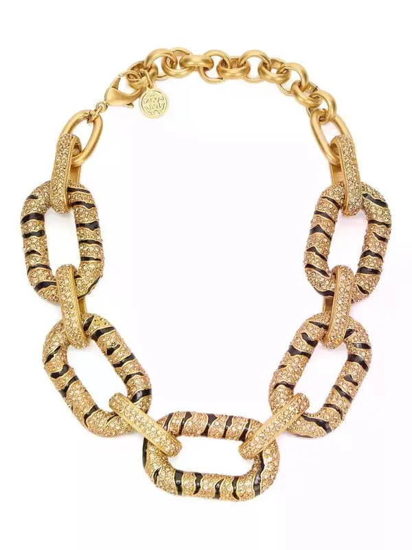 Roberto Cavalli Crystal-embellished Tiger-stripe Necklace - Gold