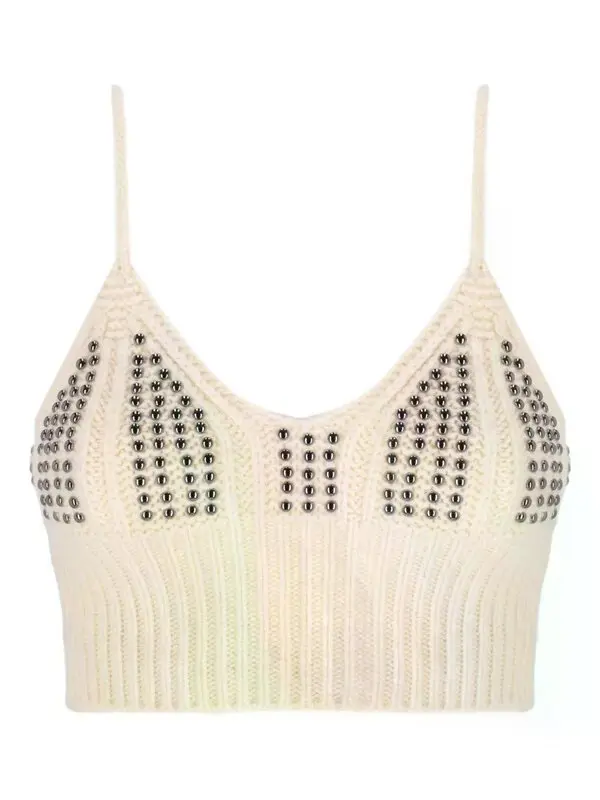 LANEUS Embellished Knitted Top - Neutrals