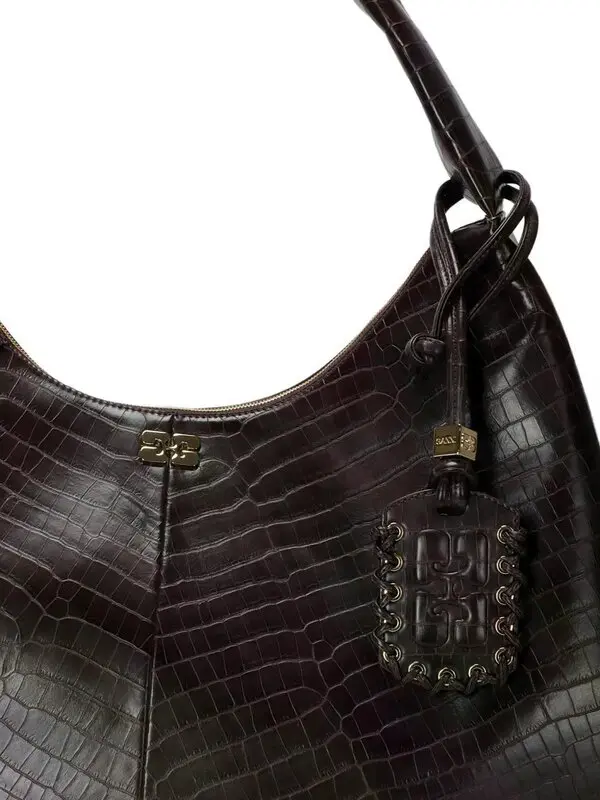 GANNI Embossed Shoulder Bag With Charm