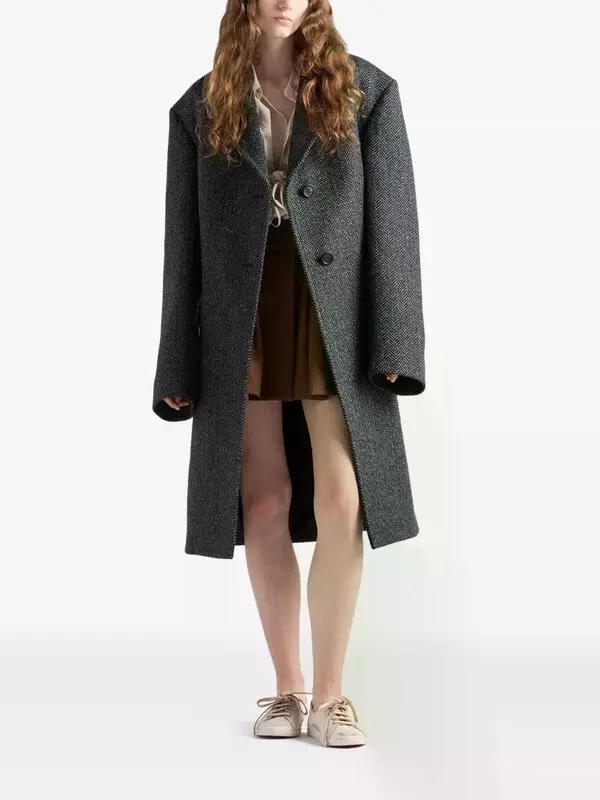 Prada Herringbone Notched-lapel Coat