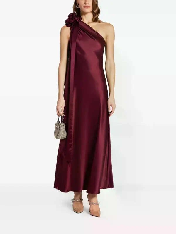 VASILIKI Rose-embellished One-shoulder Maxi Dress - Red