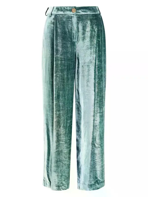 KRISTINA TI Pleated Velvet-effect Trousers - Green
