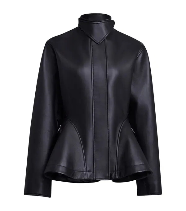 Alaïa Lambskin Peplum Leather Jacket - Black