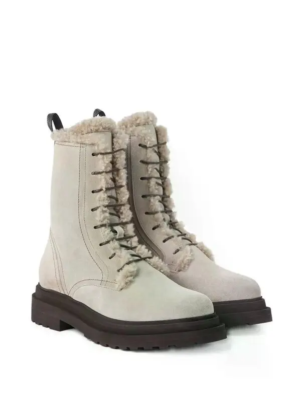 Brunello Cucinelli Lace-up Shearling Boots - Neutrals