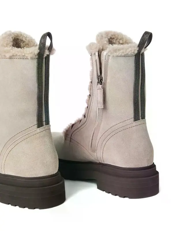 Brunello Cucinelli Lace-up Shearling Boots - Neutrals