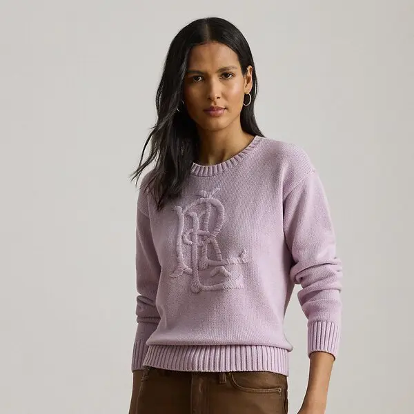 Ralph Lauren Embroidered-logo Combed Cotton Sweater - Lavender Frost