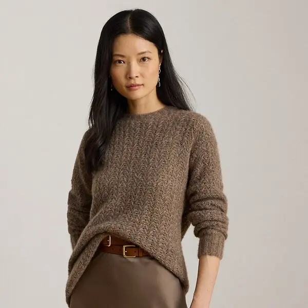 Ralph Lauren Oversized Herringbone Knit Sweater - Taupe Brown Heather